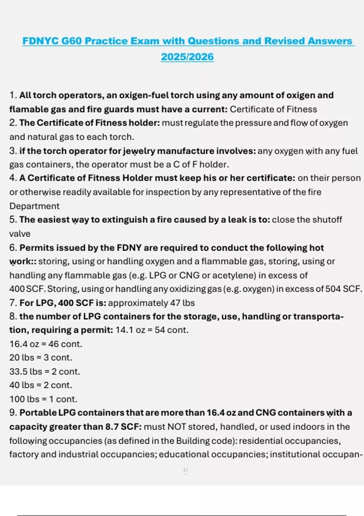 FDNY G-60 Practice Exam – Torch Use of Flammable Gases Certification ...