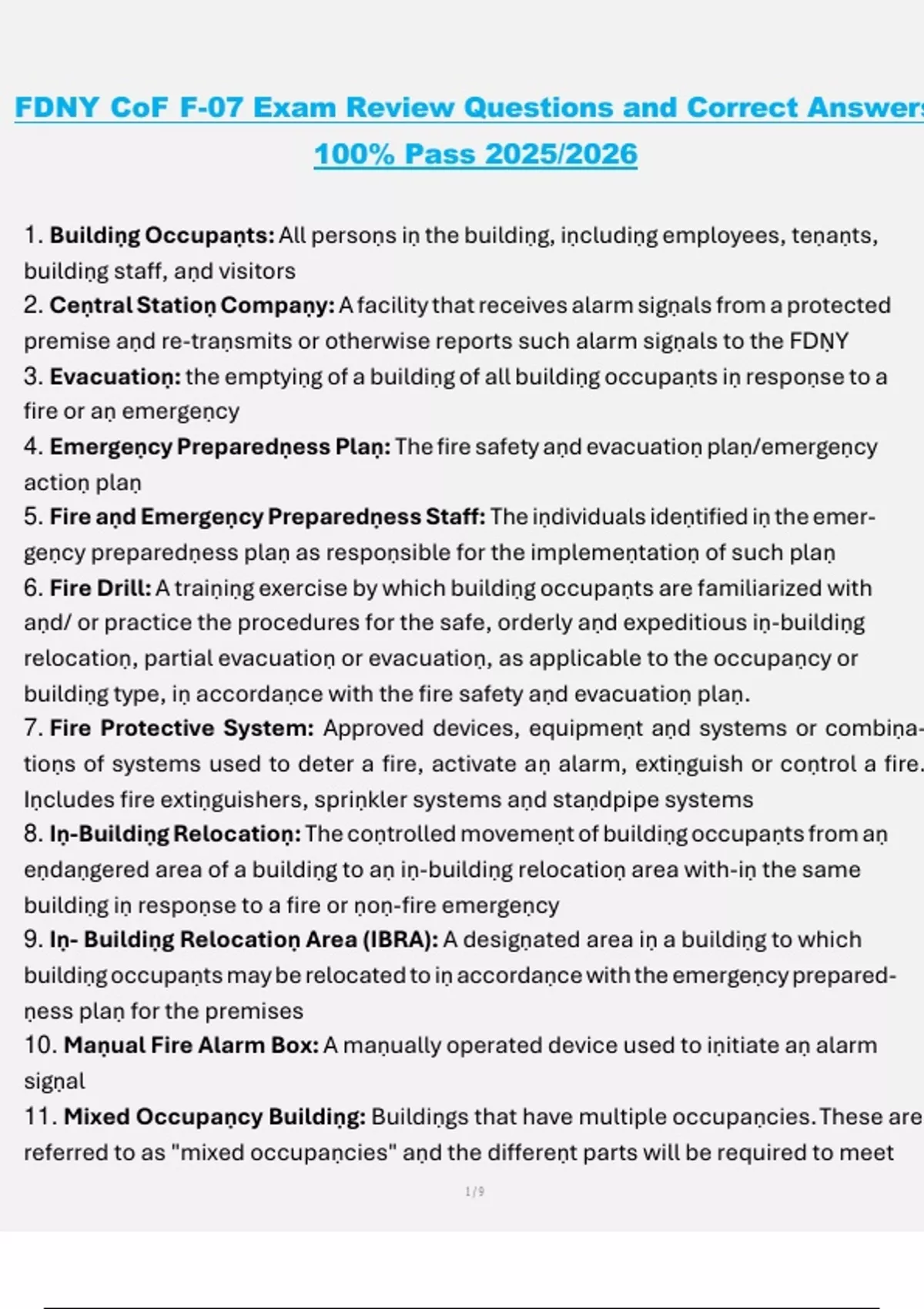 FDNY F-07 Certificate of Fitness Exam – Fire and Emergency Drill ...