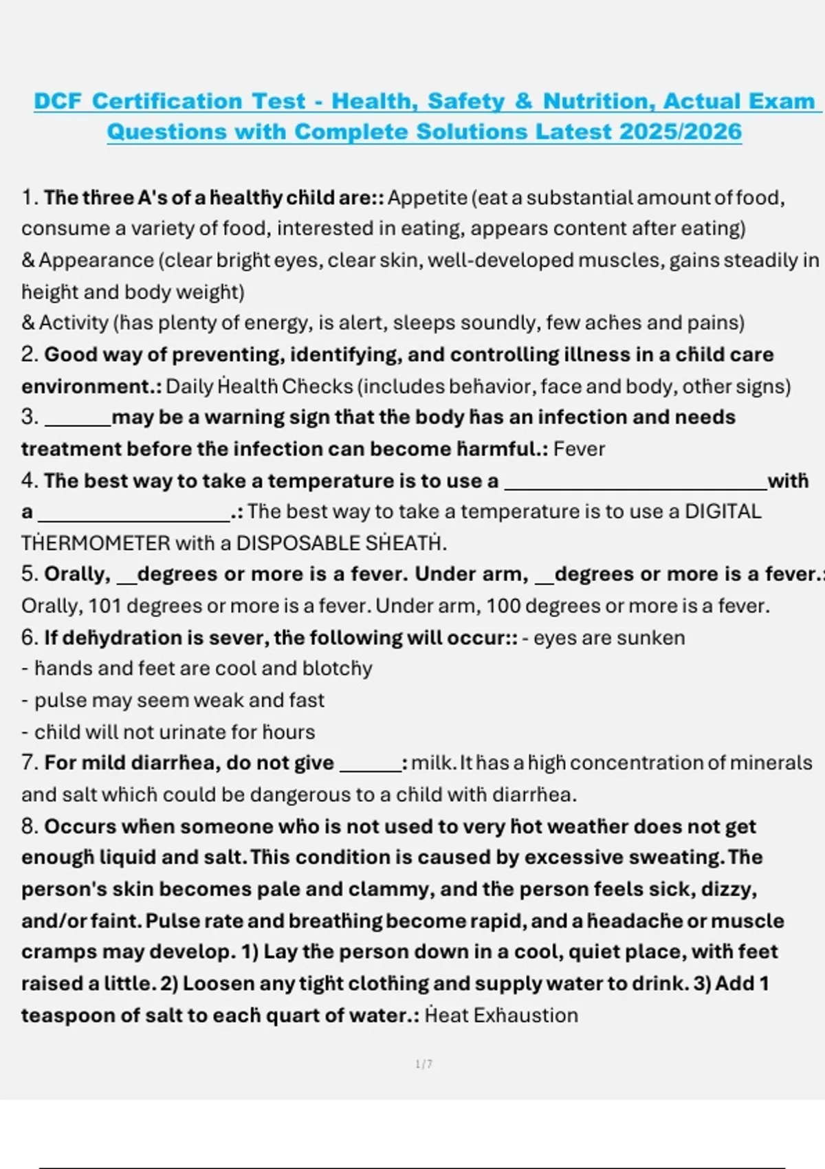 DCF Certification Test – Health, Safety & Nutrition | Department of ...