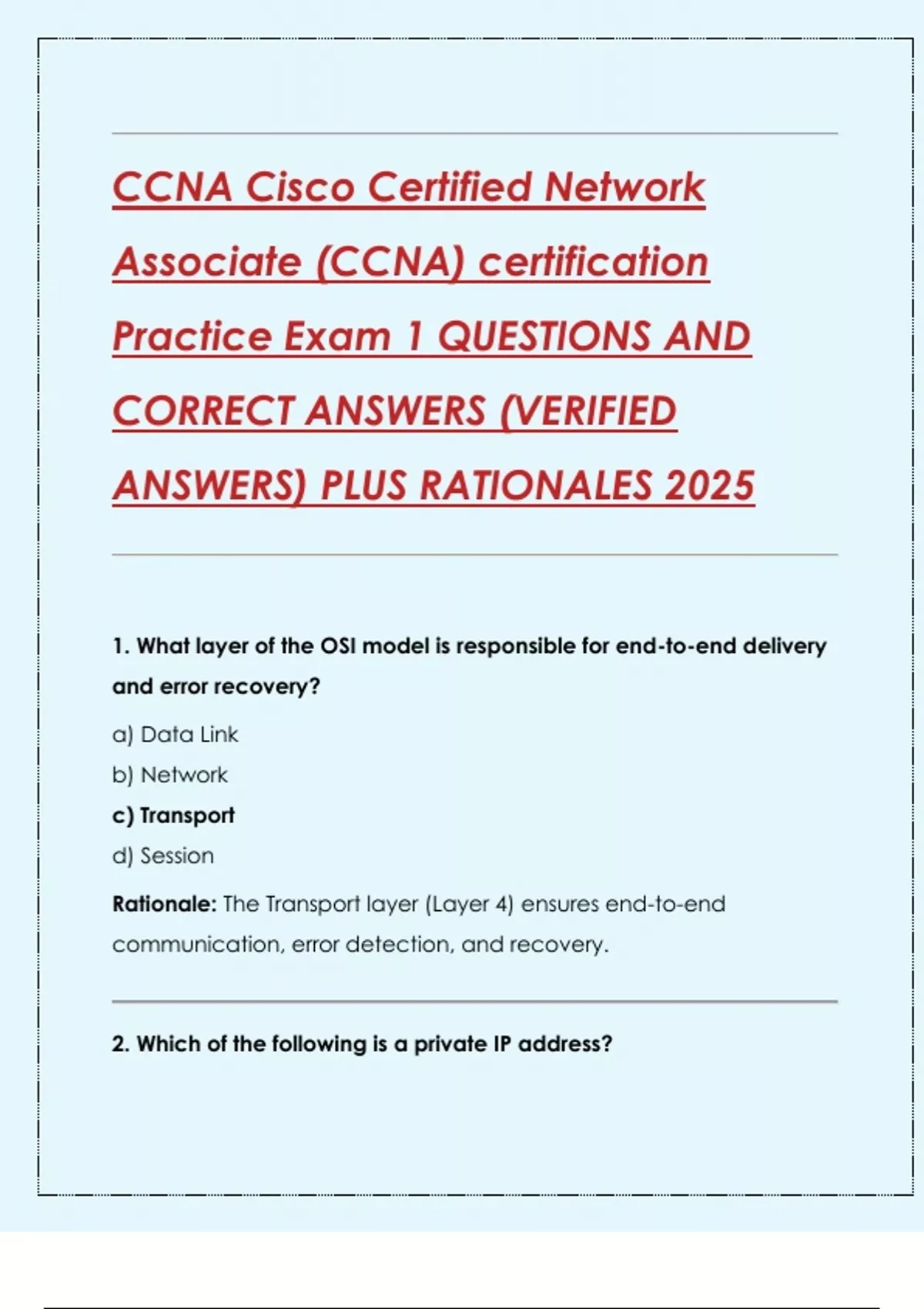 CCNA Cisco Certified Network Associate (CCNA) certification Practice ...