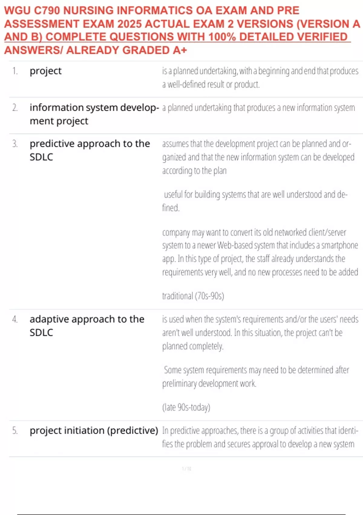 WGU C790 NURSING INFORMATICS OA EXAM AND PRE ASSESSMENT EXAM 2025 ...