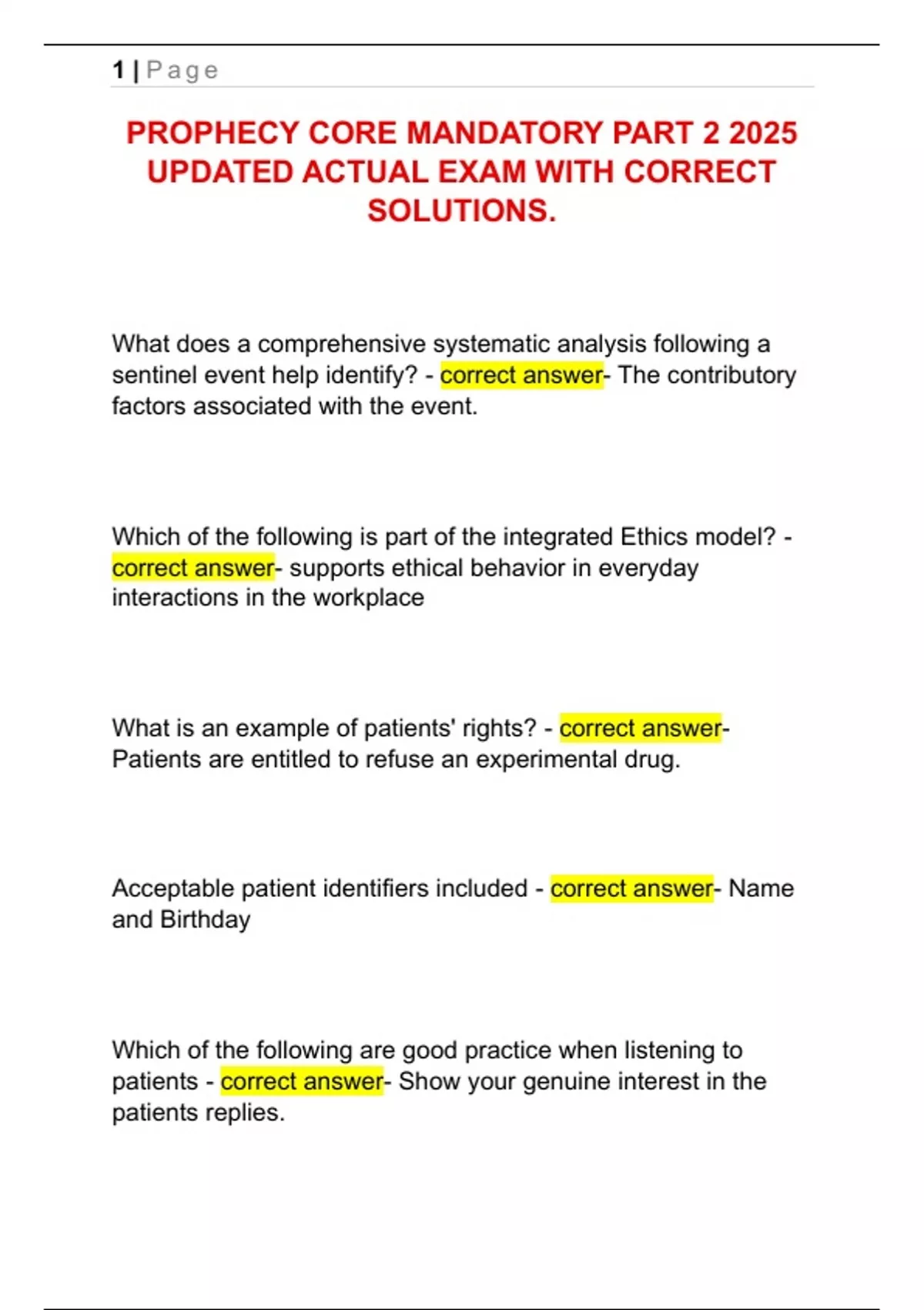 PROPHECY CORE MANDATORY PART 2 2025 UPDATED ACTUAL EXAM WITH CORRECT ...