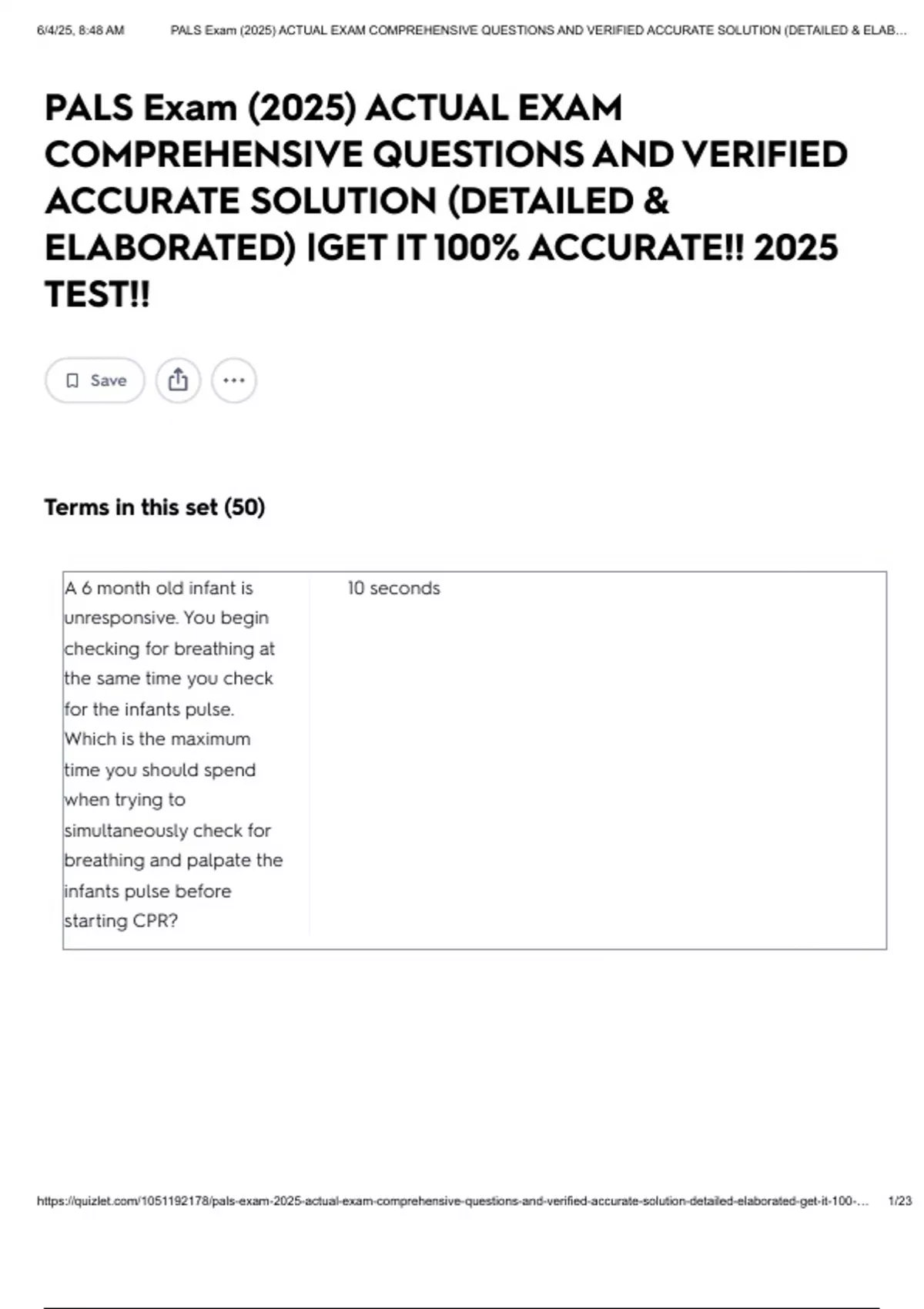 PALS Exam (2025) ACTUAL EXAM COMPREHENSIVE QUESTIONS AND VERIFIED ...