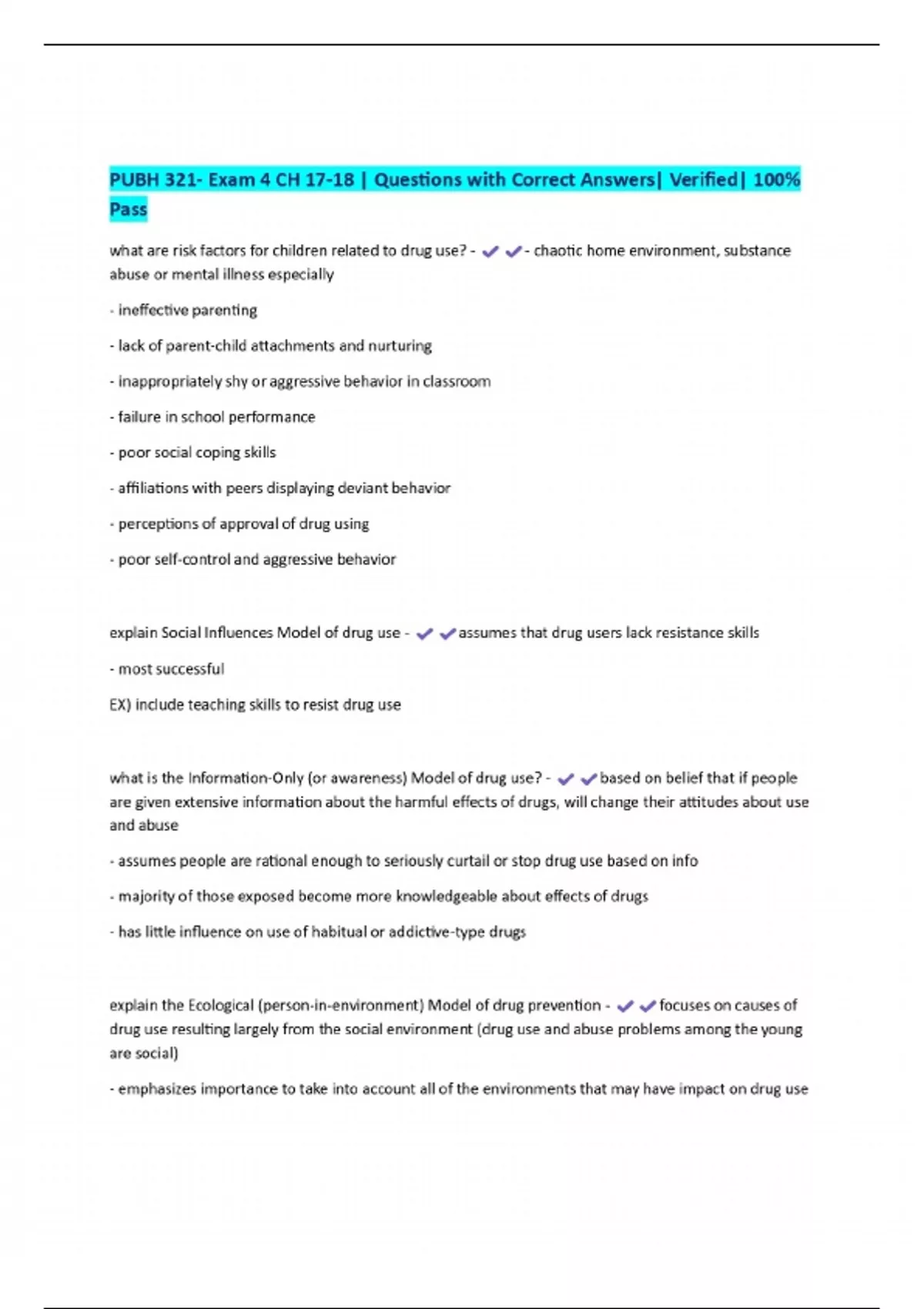 PUBH 321- Exam 4 CH 17-18 | Questions with Correct Answers| Verified ...