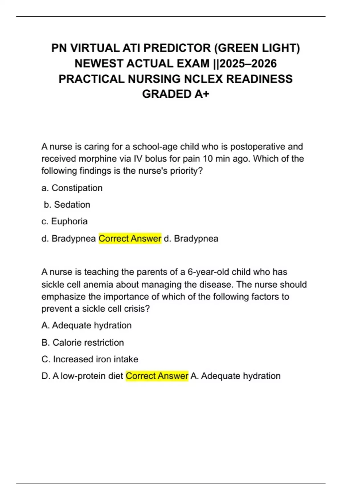 PN VIRTUAL ATI PREDICTOR (GREEN LIGHT) NEWEST ACTUAL EXAM ||2025–2026 ...