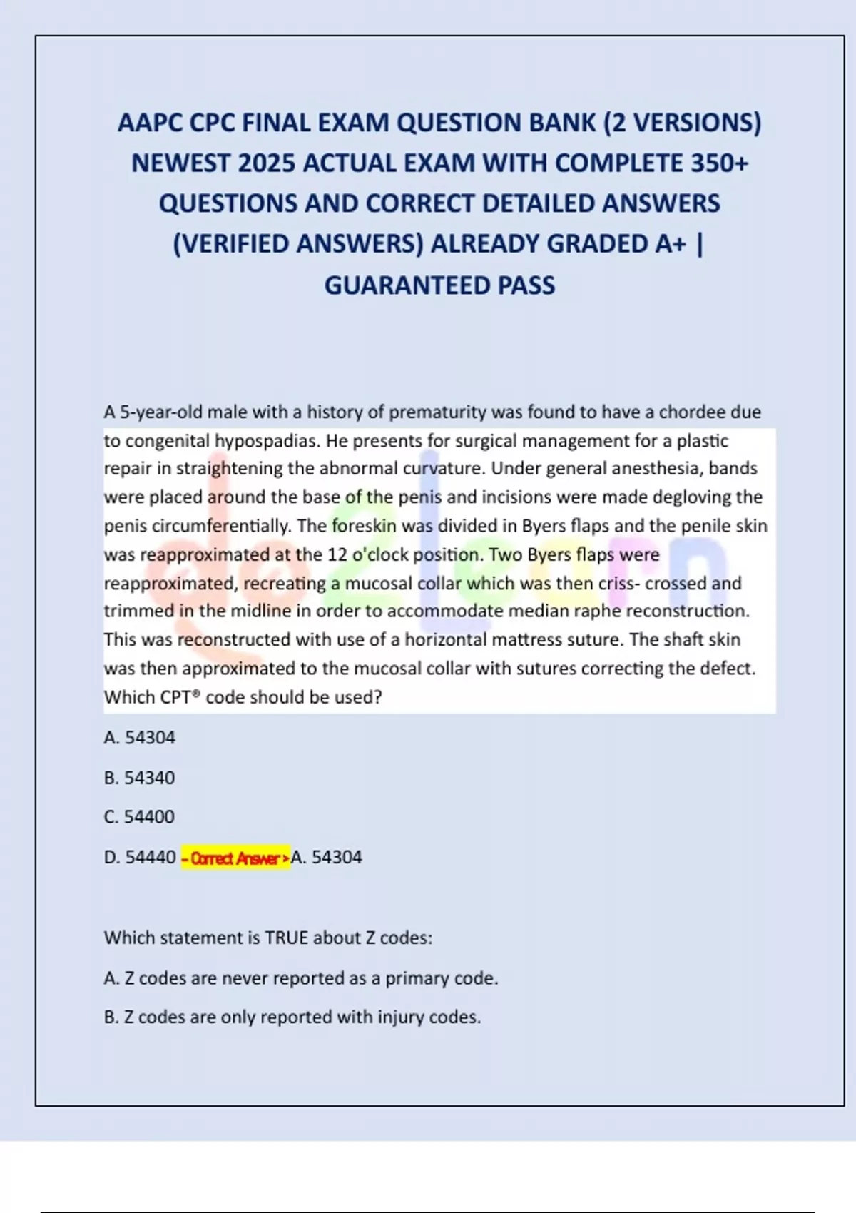 AAPC CPC FINAL EXAM QUESTION BANK (2 VERSIONS) NEWEST 2025 ACTUAL EXAM ...
