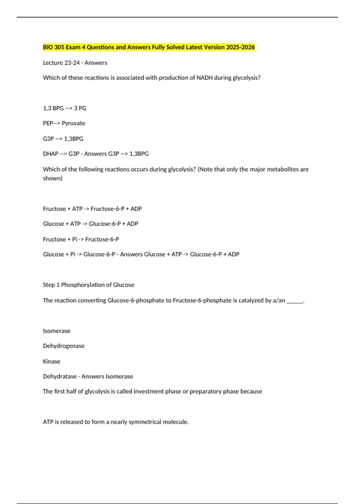 BIO 305 Exam 4 Questions and Answers Fully Solved Latest Version - BIO ...
