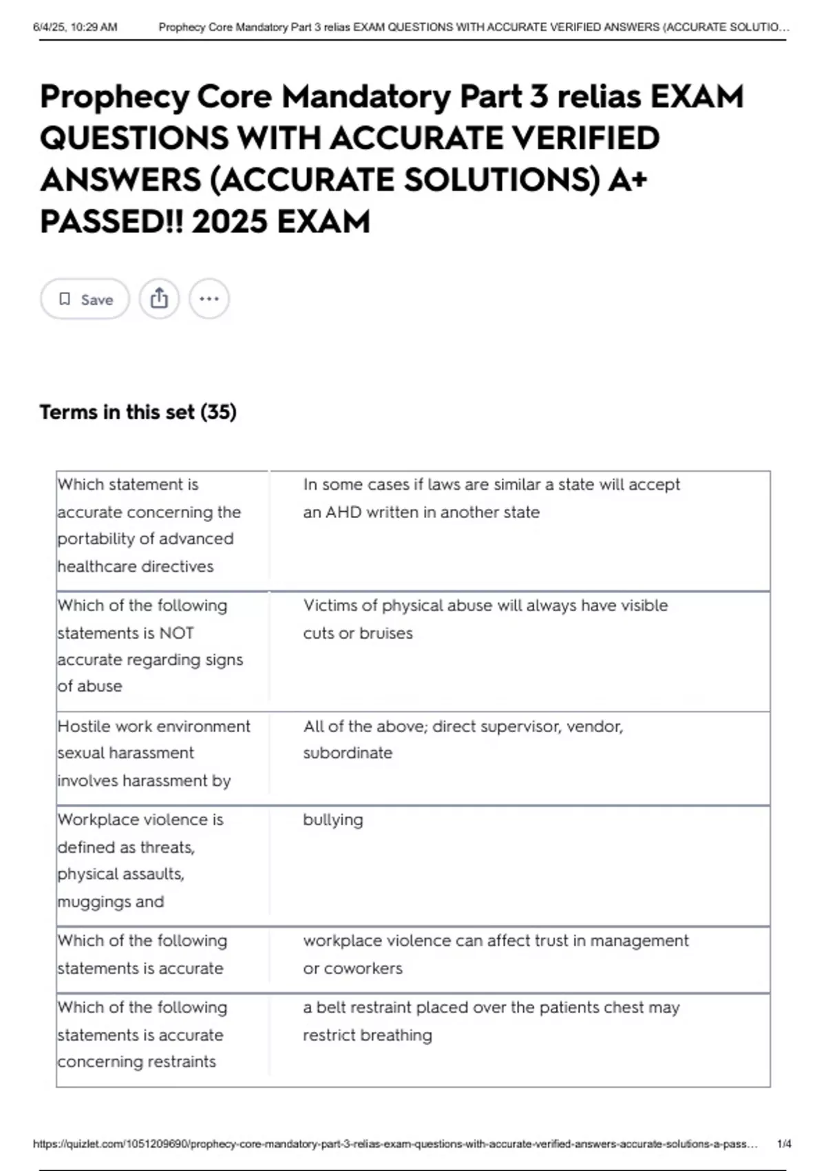 Prophecy Core Mandatory Part 3 relias EXAM QUESTIONS WITH ACCURATE ...