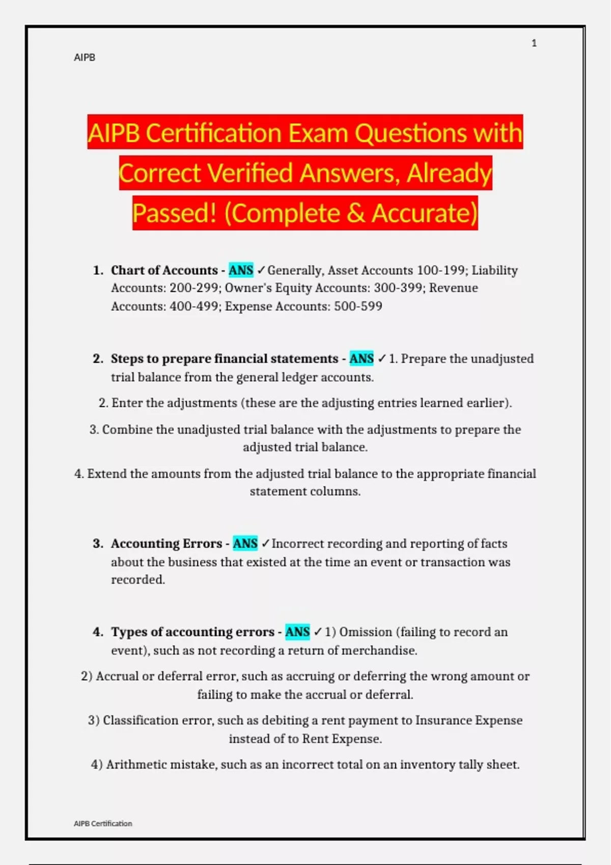AIPB Certification Exam Questions with Correct Verified Answers ...