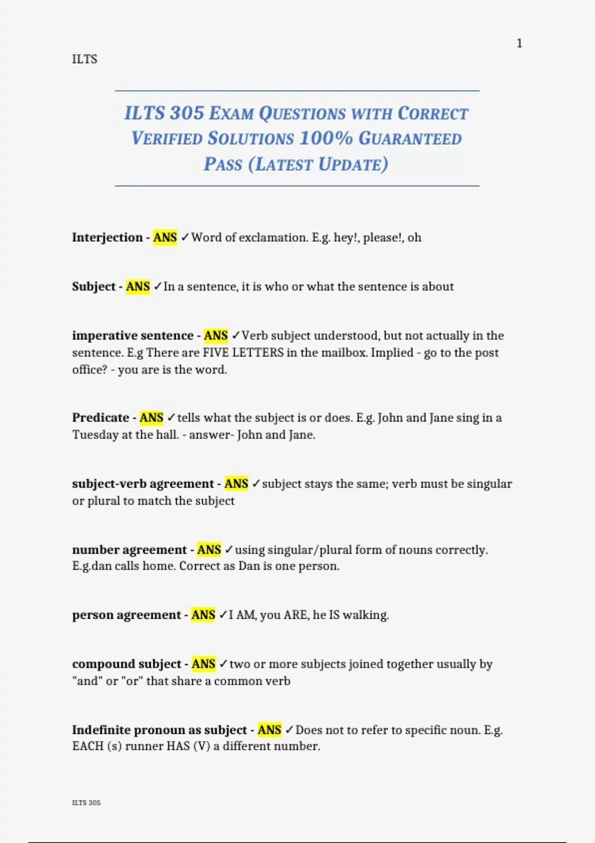 ILTS 305 EXAM QUESTIONS WITH CORRECT VERIFIED SOLUTIONS 100% GUARANTEED ...