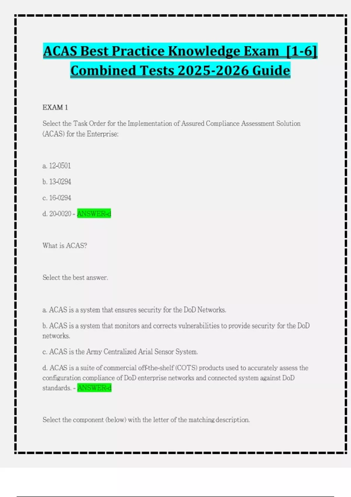 ACAS Best Practice Knowledge Exam [1-6] Combined Tests Guide - ACAS ...