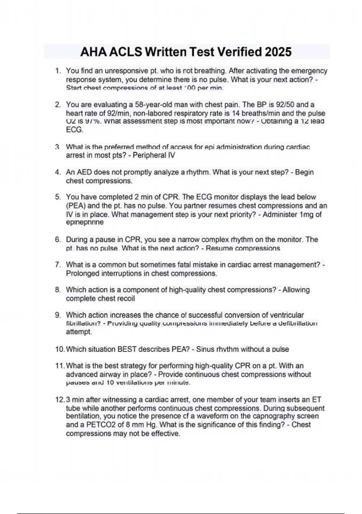 AHA ACLS Written Test Verified 2025 - AHA ACLS - Stuvia US