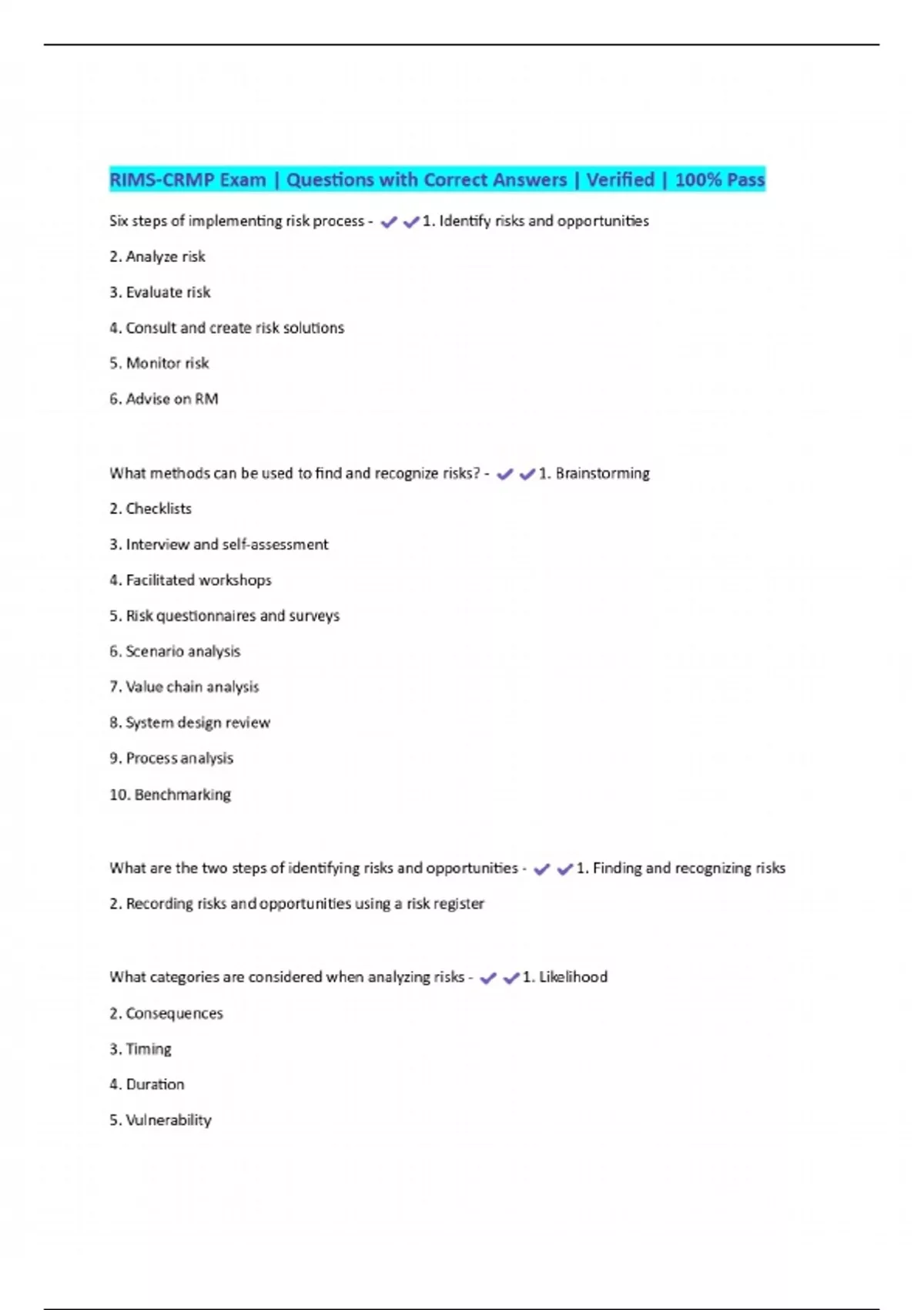 RIMS-CRMP Exam | Questions with Correct Answers | Verified | 100% Pass ...