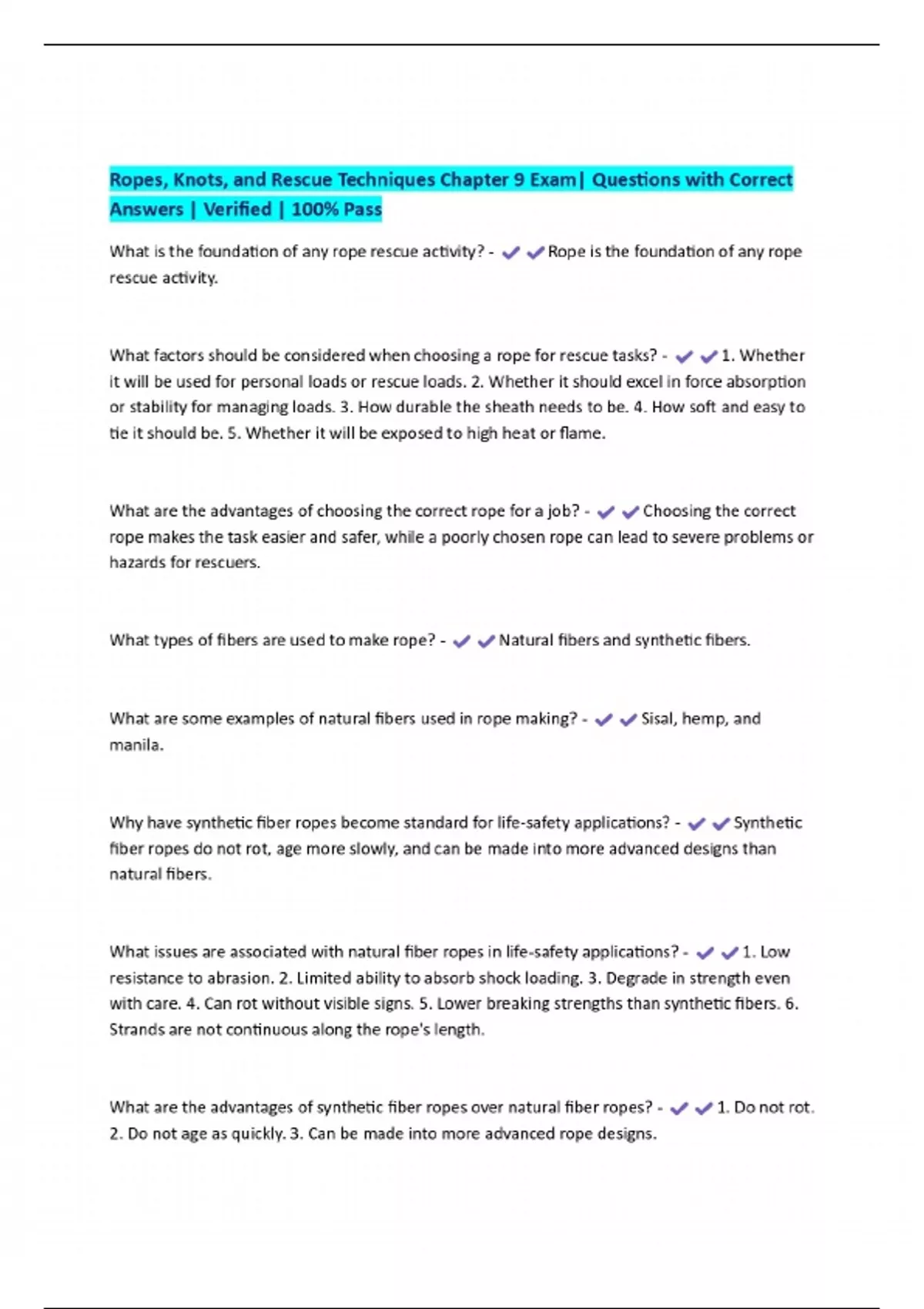 Ropes, Knots, and Rescue Techniques Chapter 9 Exam| Questions with ...