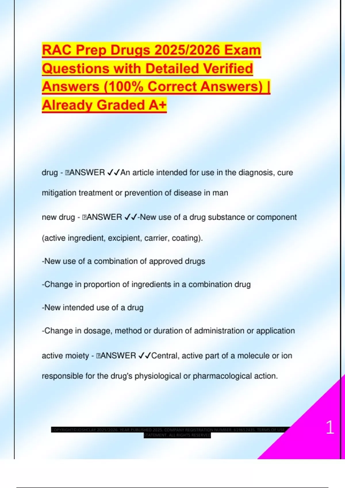 RAC Prep Drugs 2025/2026 Exam Questions with Detailed Verified Answers ...