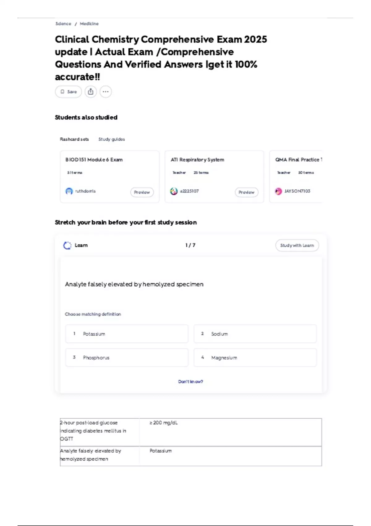 Clinical Chemistry Comprehensive Exam 2025 update | Actual Exam |50 ...
