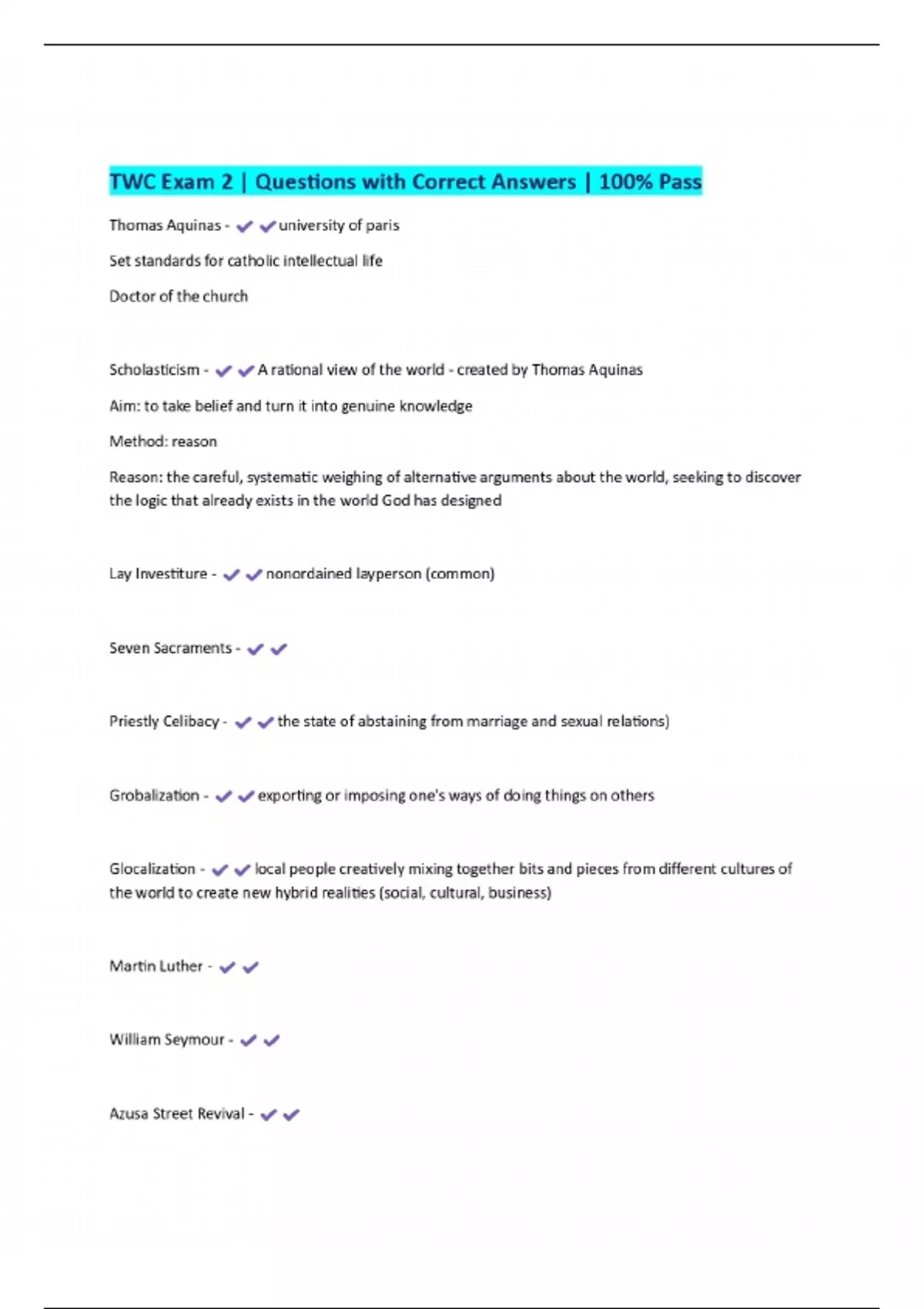 TWC Exam 2 | Questions with Correct Answers | 100% Pass - TWC - Stuvia US