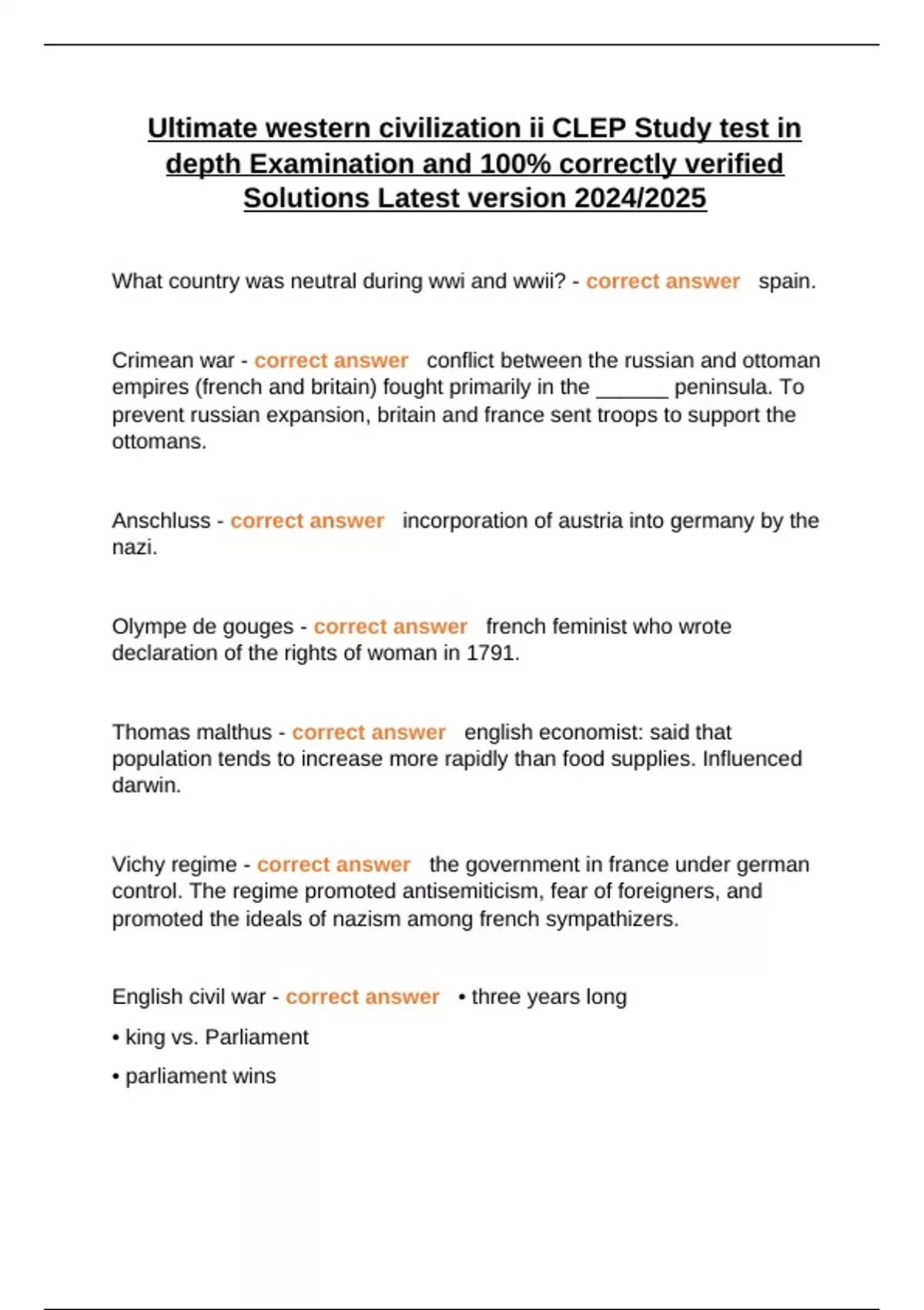 Ultimate western civilization ii CLEP Study test in depth Examination ...