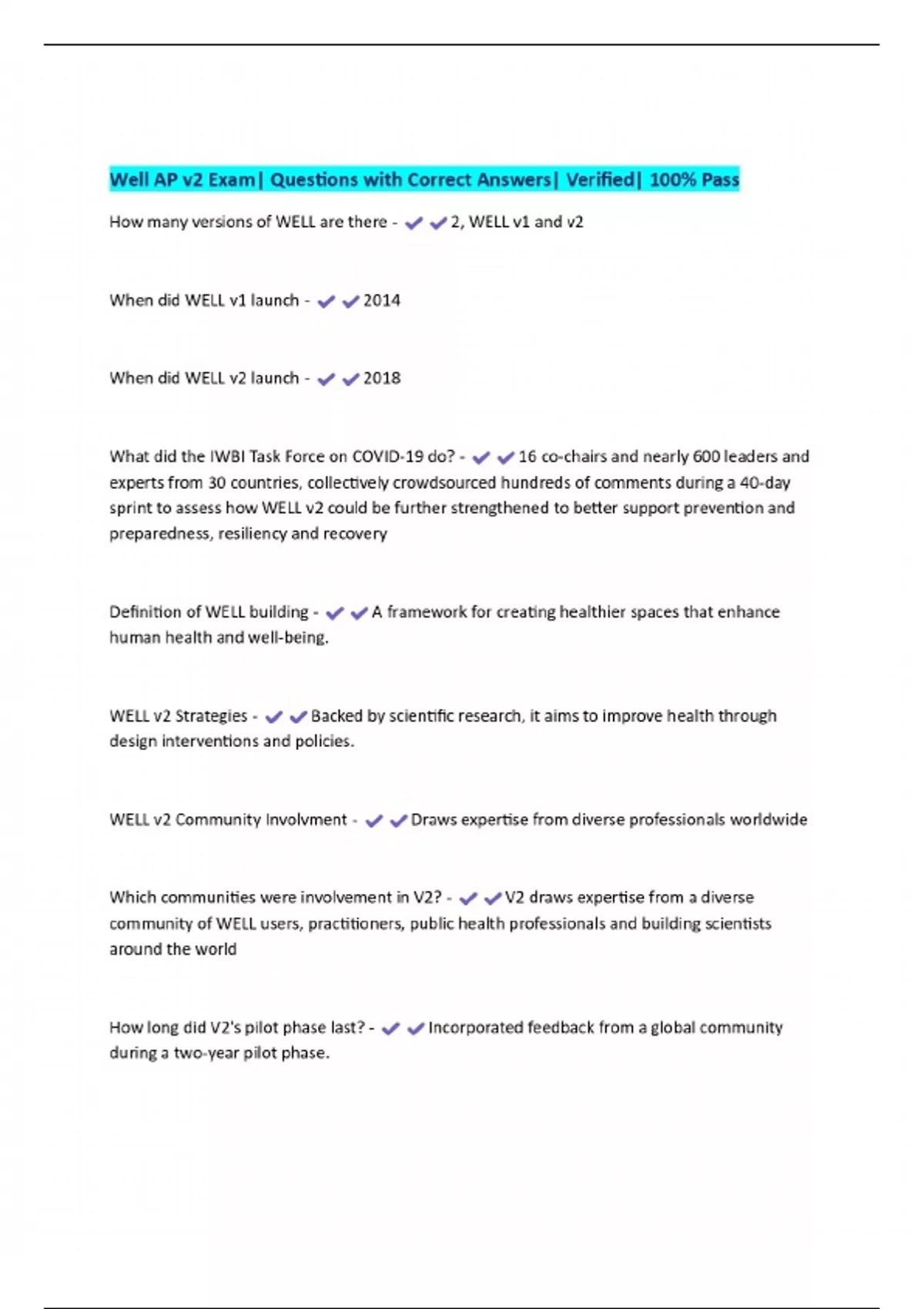 Well AP v2 Exam| Questions with Correct Answers| Verified| 100% Pass ...