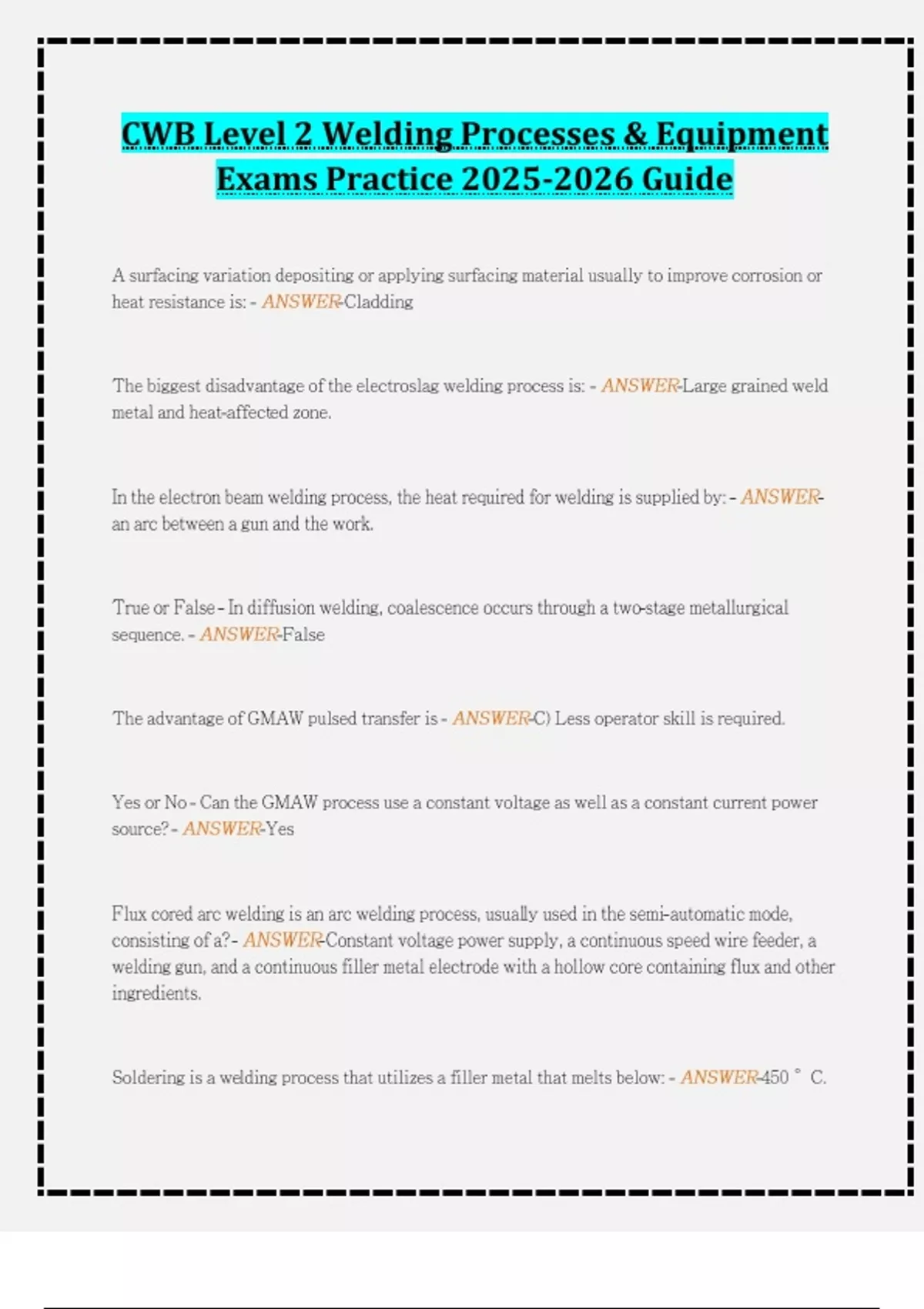 CWB Level 2 Welding Processes & Equipment Exams Practice Guide - Visual ...