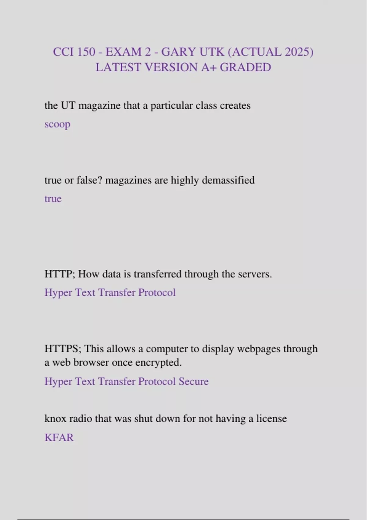 CCI 150 - EXAM 2 - GARY UTK (ACTUAL 2025) LATEST VERSION A+ GRADED ...