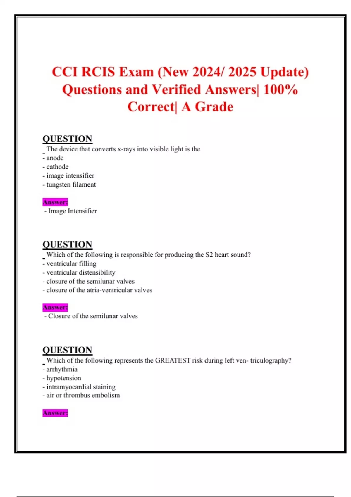 CCI RCIS Exam (New 2024/ 2025 Update) Questions and Verified Answers| 100% Correct| A Grade ...