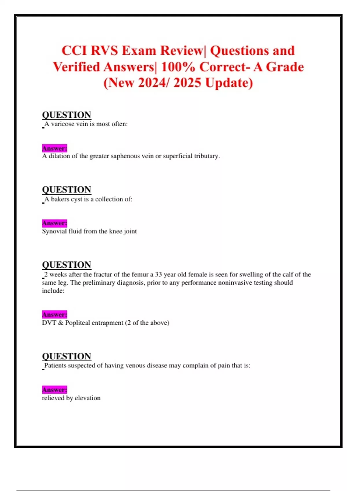 CCI RVS Exam Review| Questions and Verified Answers| 100% Correct- A Grade (New 2024/ 2025 ...