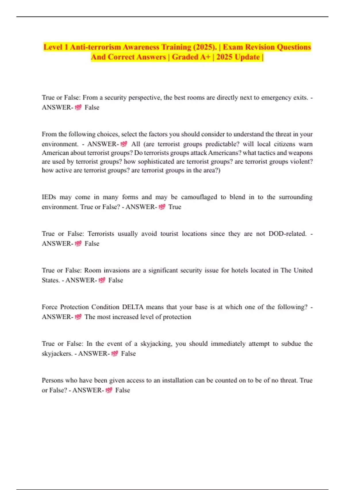 Level 1 Anti-terrorism Awareness Training (2025). | Exam Revision ...