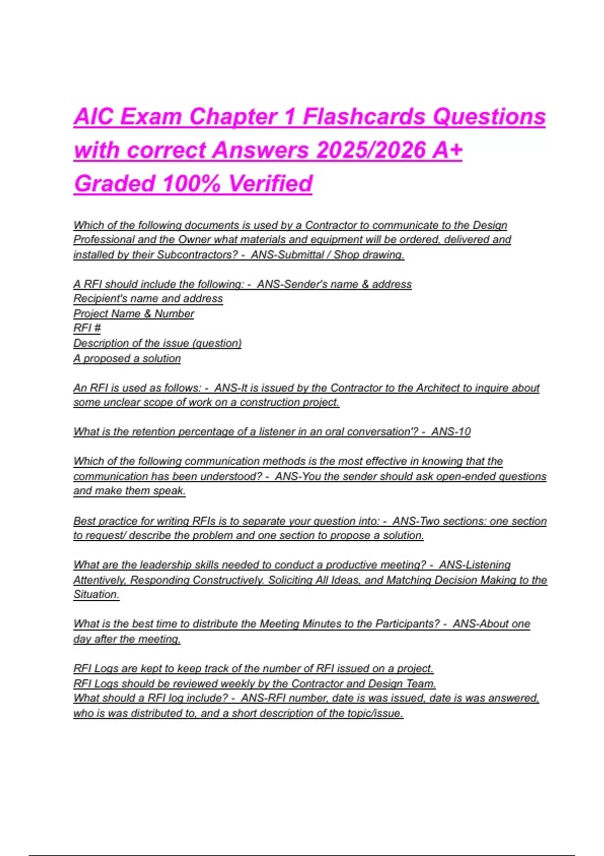 AIC Exam Chapter 1 Flashcards Questions with correct Answers 2025/2026 ...