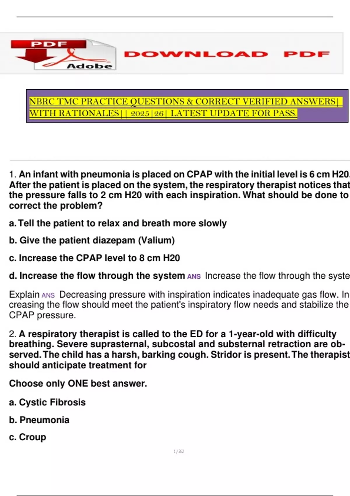NBRC TMC PRACTICE QUESTIONS & CORRECT VERIFIED ANSWERS| WITH RATIONALES ...