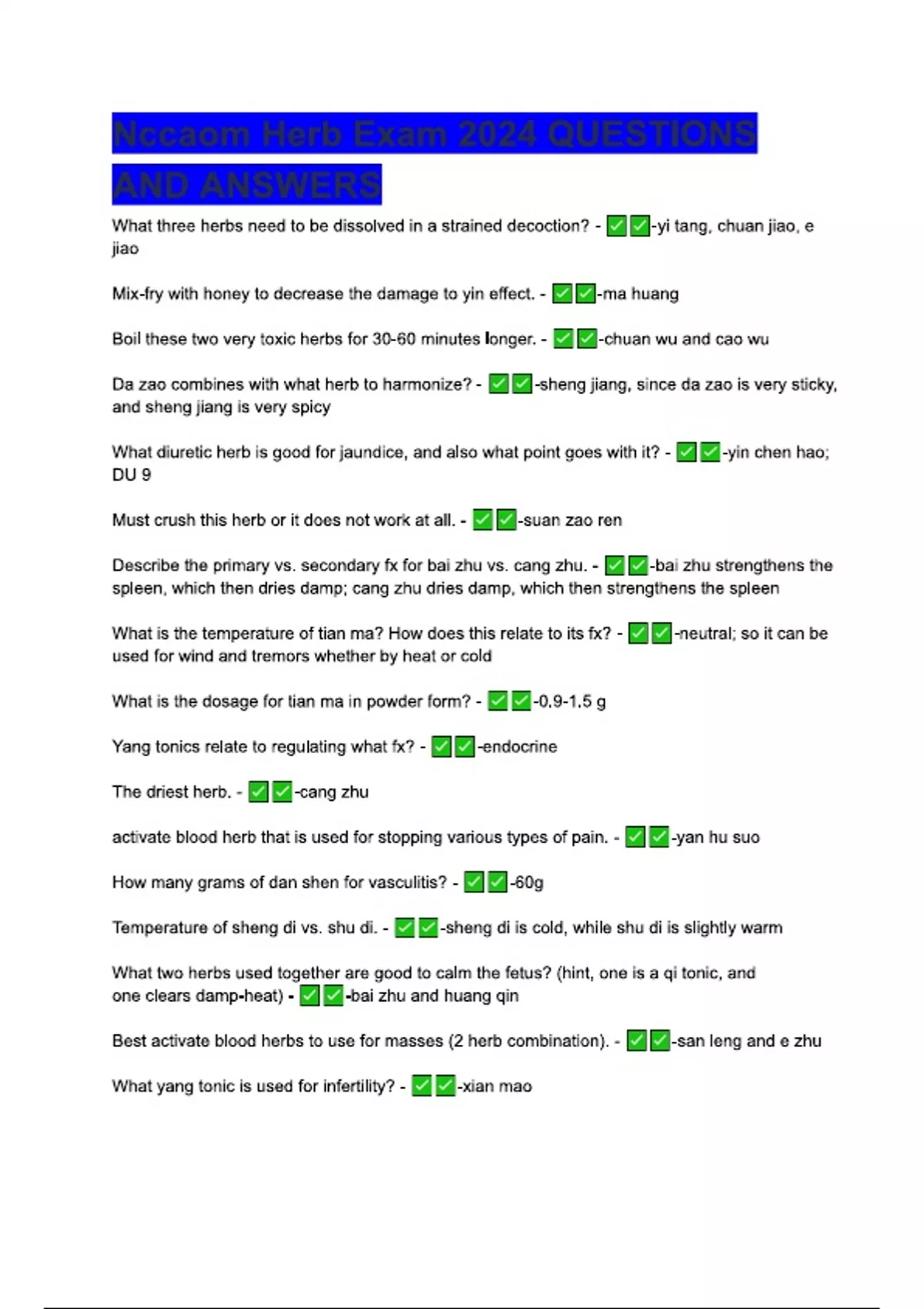 Nccaom Herb Exam 2024/ 2025 Comprehensive explanation Actual Questions ...