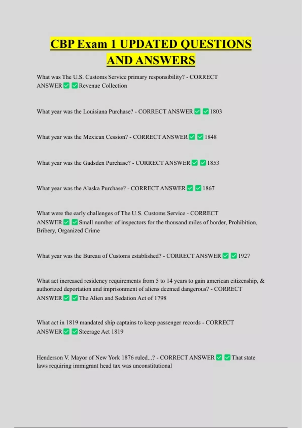 CBP Exam 1 UPDATED QUESTIONS AND ANSWERS - CBP - Stuvia US