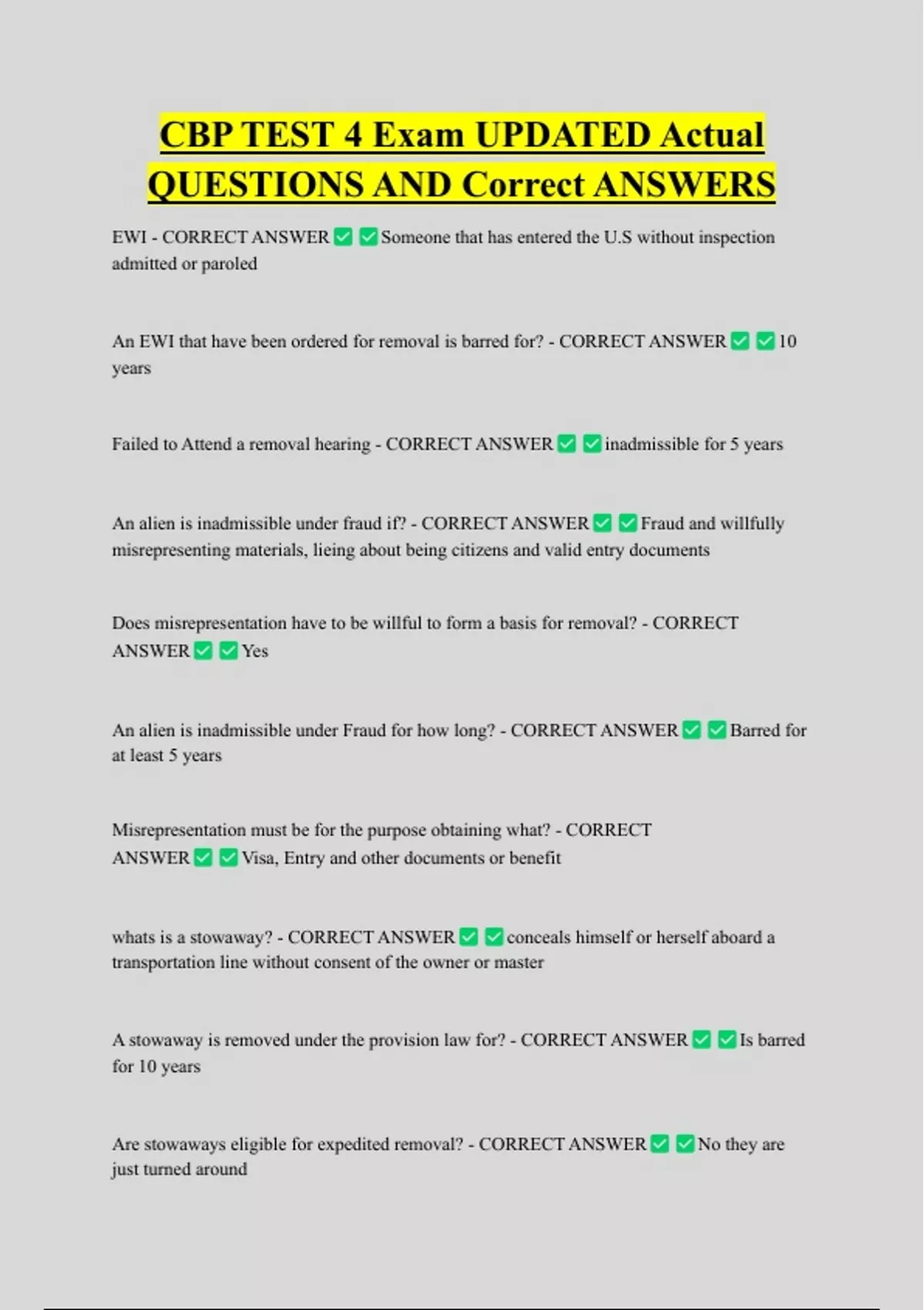 CBP TEST 4 Exam UPDATED Actual QUESTIONS AND Correct ANSWERS - CBP ...
