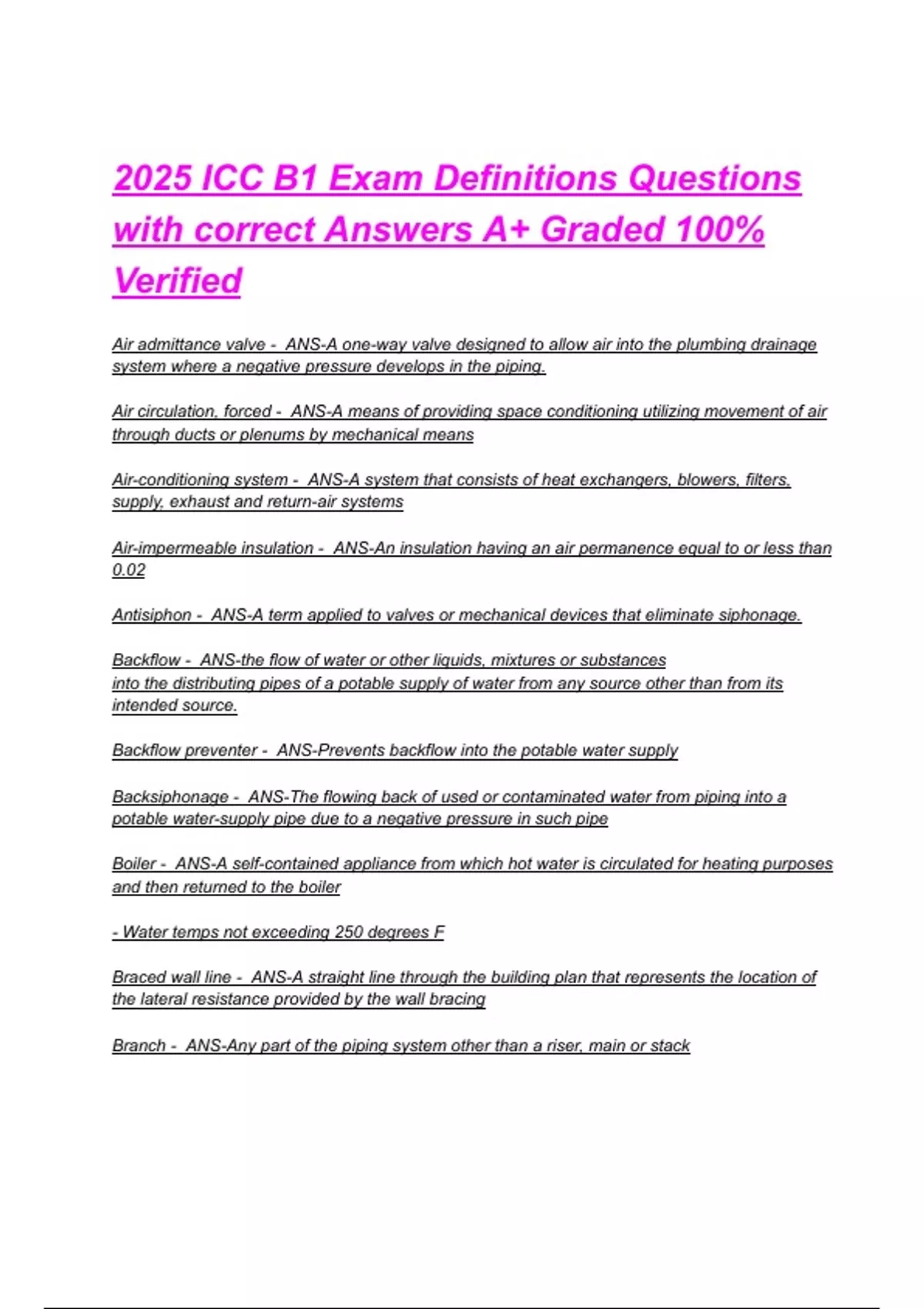 2025 ICC B1 Exam Definitions Questions with correct Answers A+ Graded 100% Verified - 2025 ICC ...