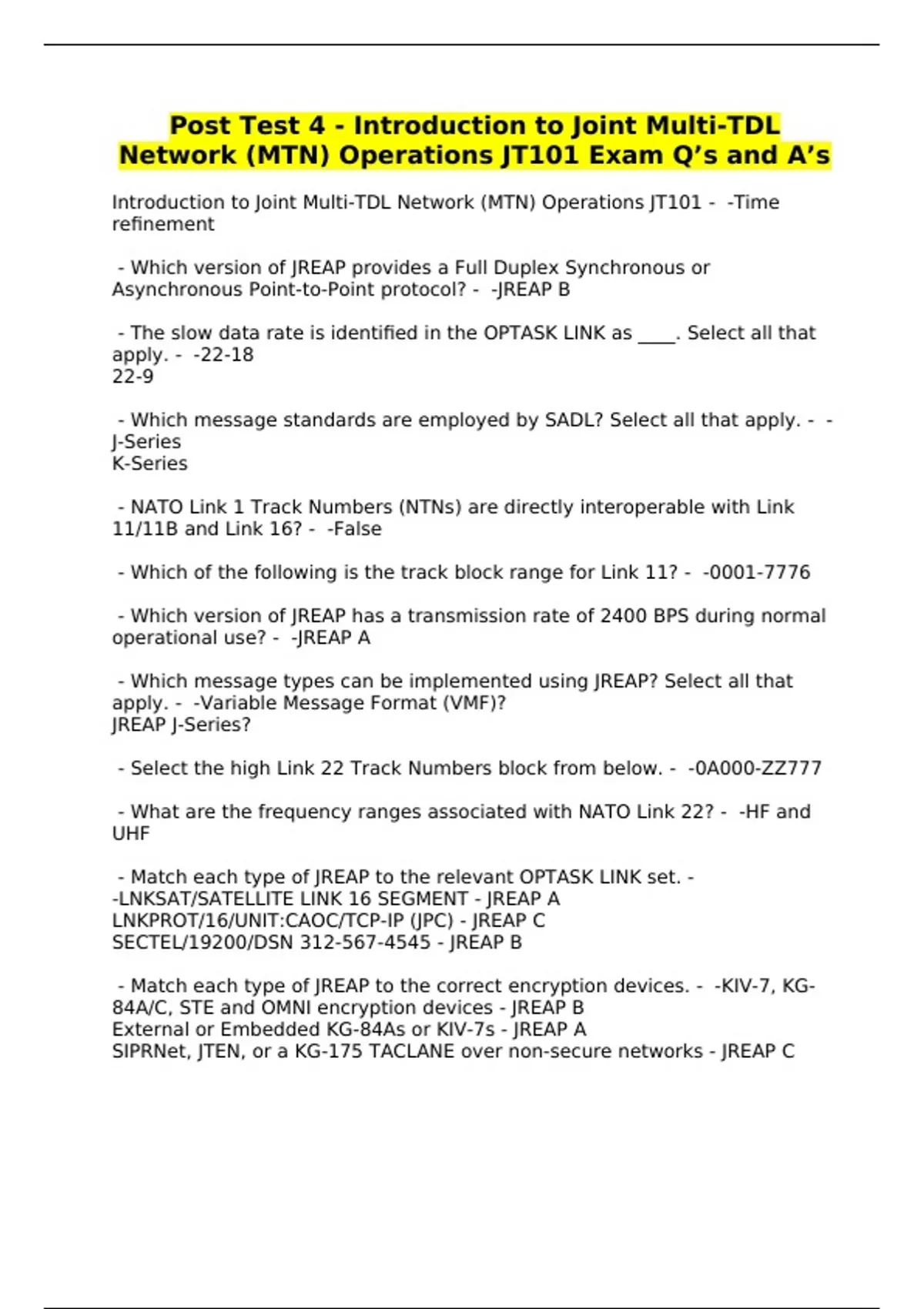 Post Test 4 - Introduction to Joint Multi-TDL Network (MTN) Operations ...