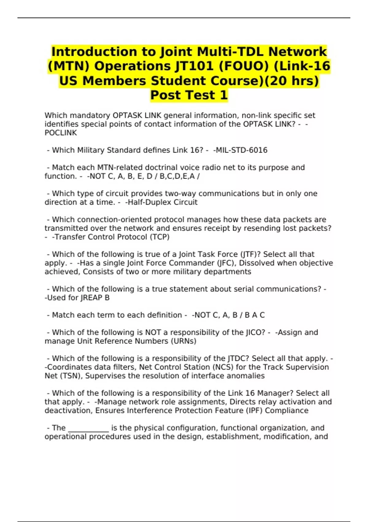 Introduction to Joint Multi-TDL Network (MTN) Operations JT101 (FOUO ...