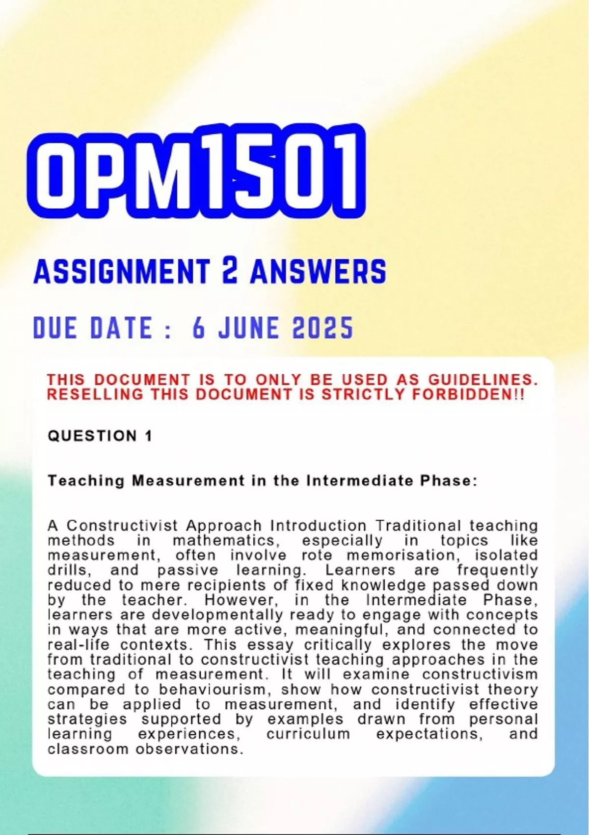 OPM1501 ASSESSMENT 2 2025 COMPLETE ANSWERS (6 JUNE 2025) - OPM1501 ...