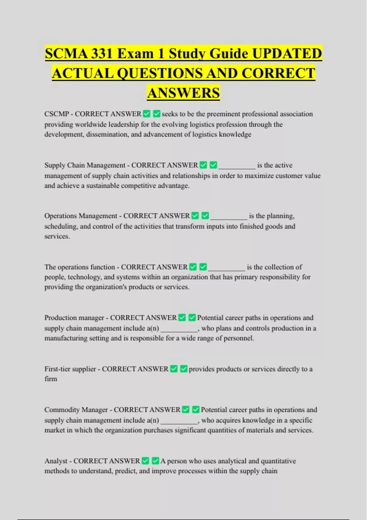 SCMA 331 Exam 1 Study Guide UPDATED ACTUAL QUESTIONS AND CORRECT ...