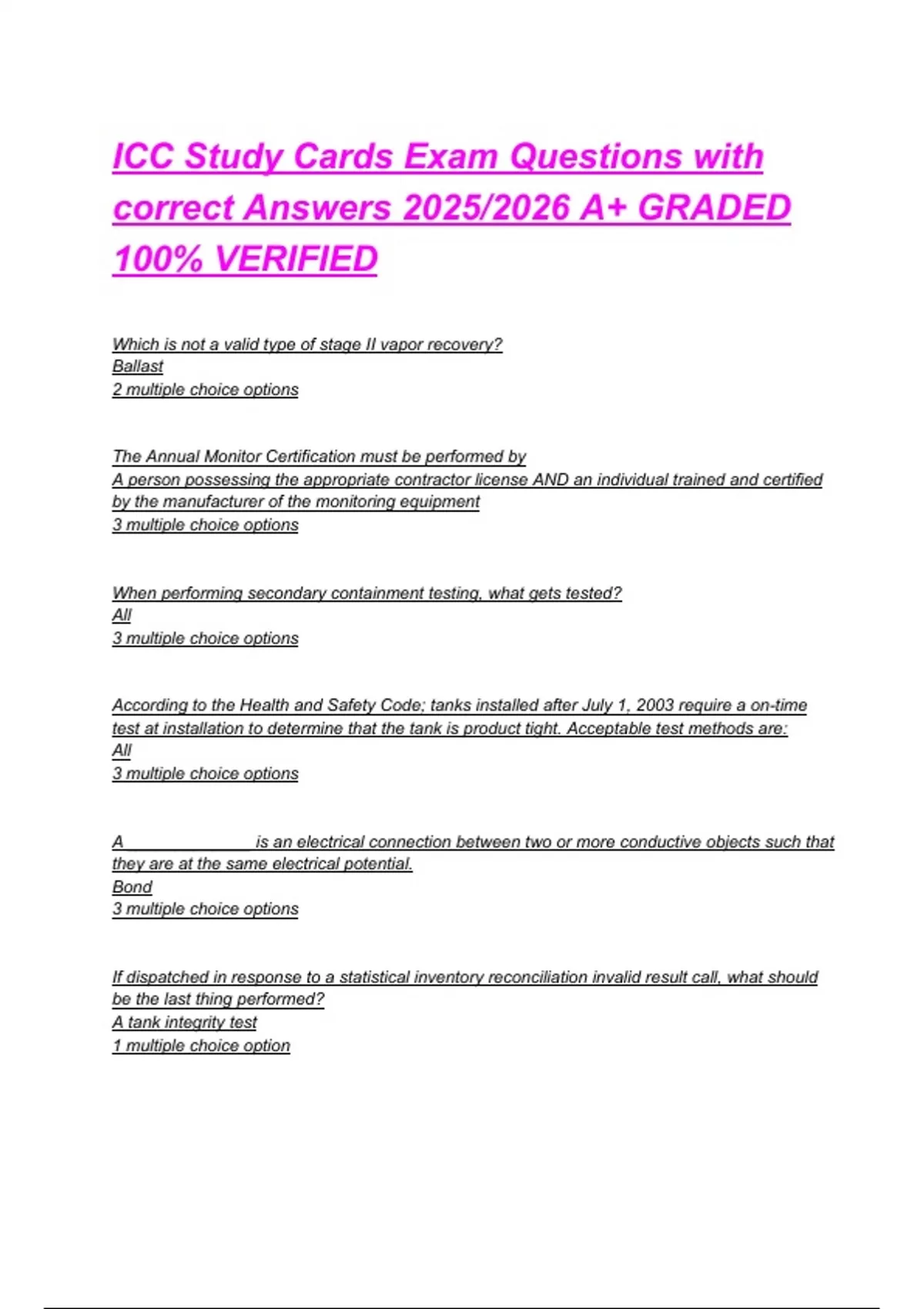 ICC Study Cards Exam Questions with correct Answers 2025/2026 A+ GRADED 100% VERIFIED - ICC ...