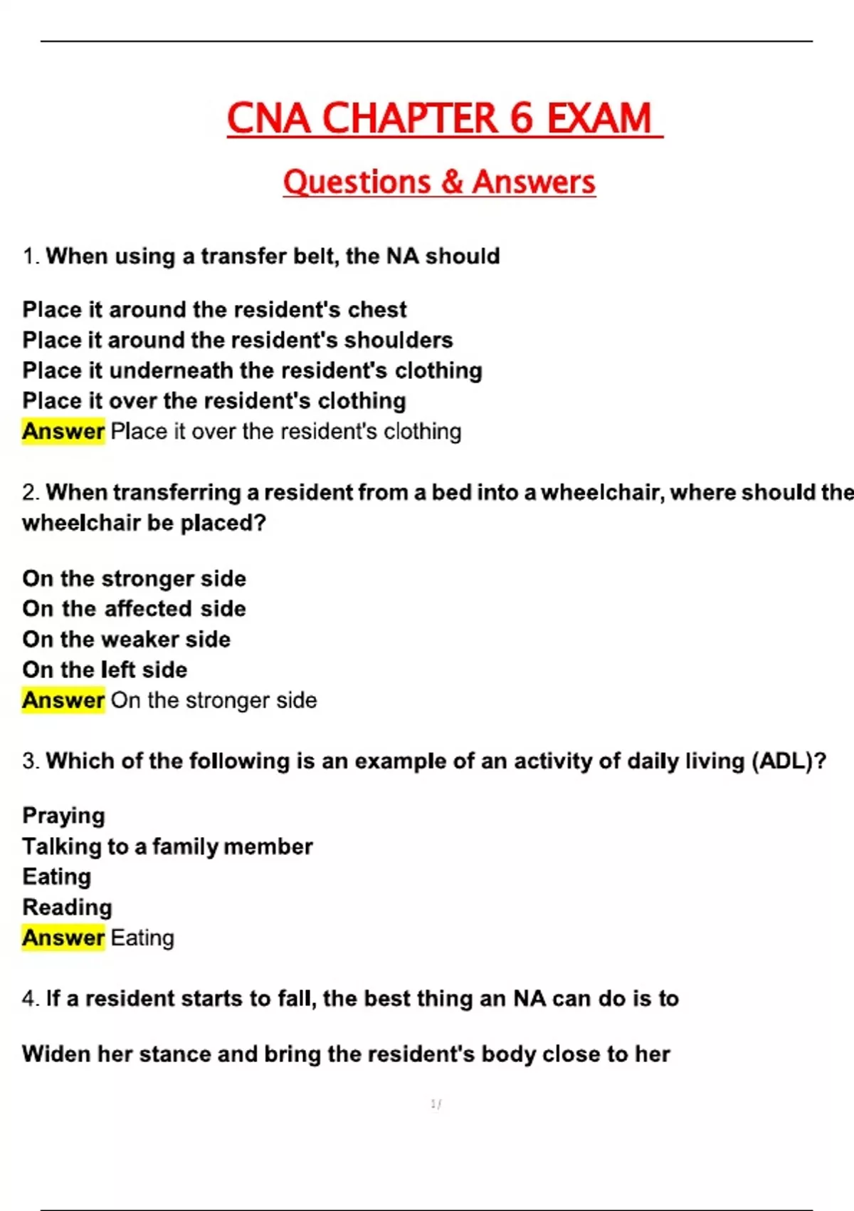 CNA - Certified Nursing Assistant BUNDLED (COMPLETE) CNA CHAPTER 1 - 10 ...