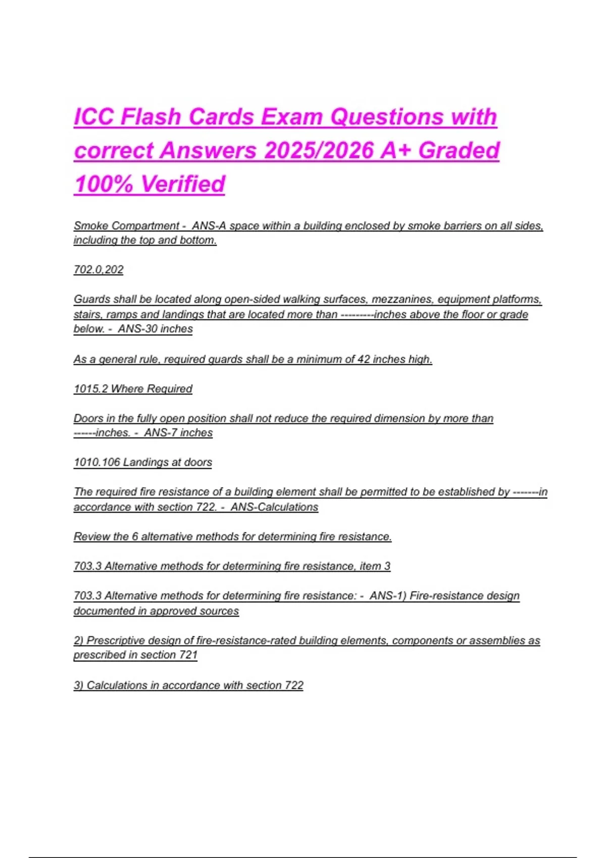 ICC Flash Cards Exam Questions with correct Answers 2025/2026 A+ Graded ...