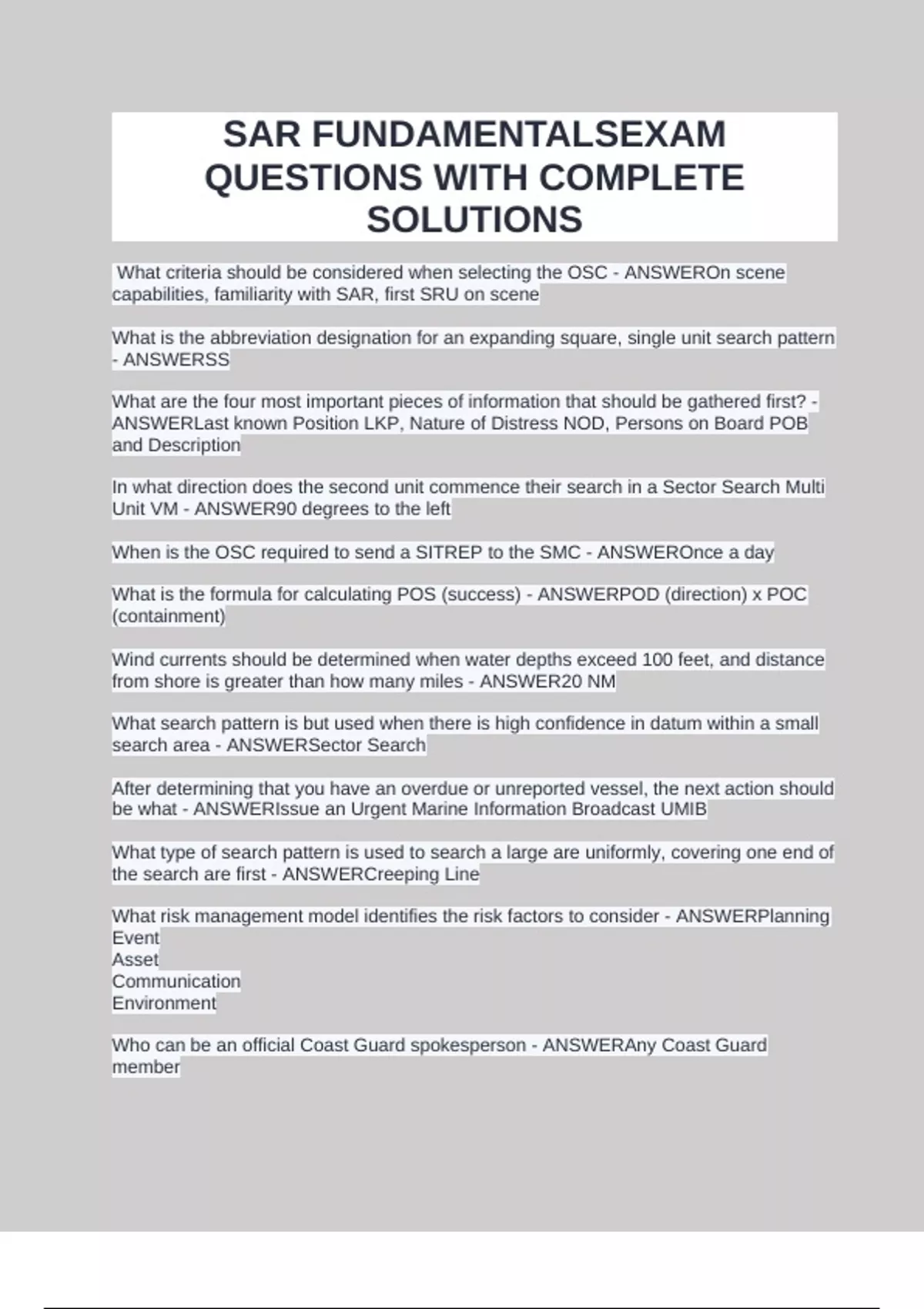 SAR FUNDAMENTALSEXAM QUESTIONS WITH COMPLETE SOLUTIONS - SAR ...