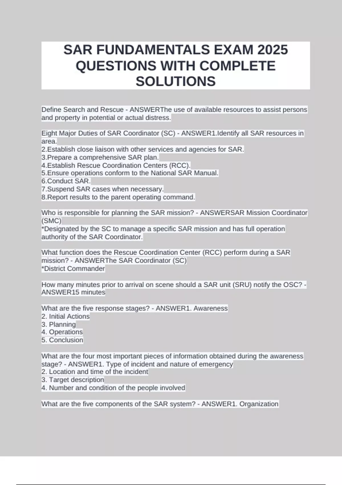 SAR FUNDAMENTALS EXAM 2025 QUESTIONS WITH COMPLETE SOLUTIONS - SAR ...