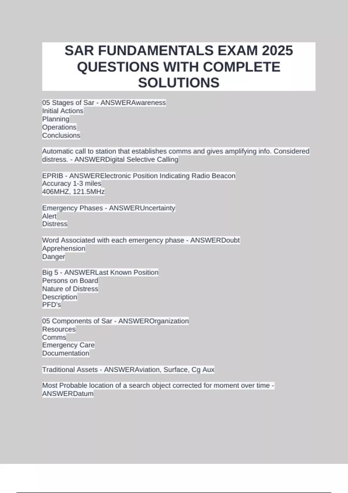 SAR FUNDAMENTALS EXAM 2025 QUESTIONS WITH COMPLETE SOLUTIONS - Sar ...