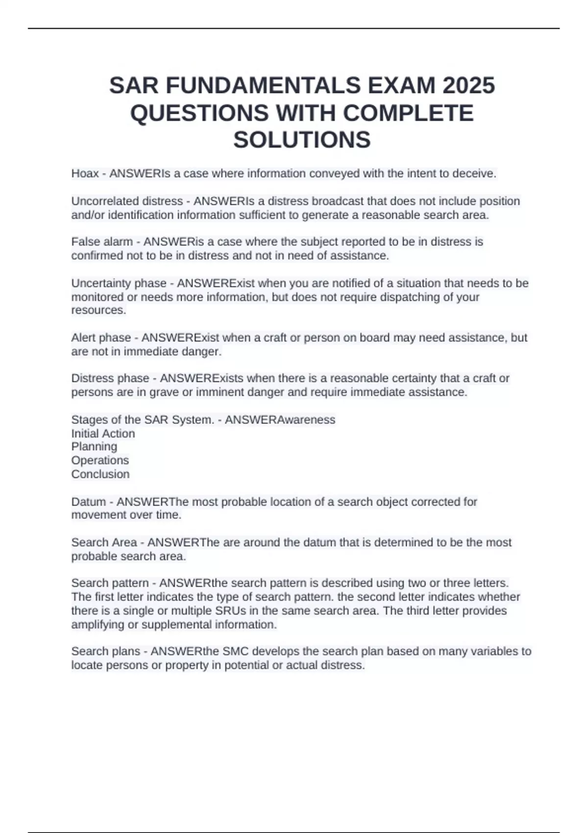 SAR FUNDAMENTALS EXAM 2025 QUESTIONS WITH COMPLETE SOLUTIONS - SAR ...