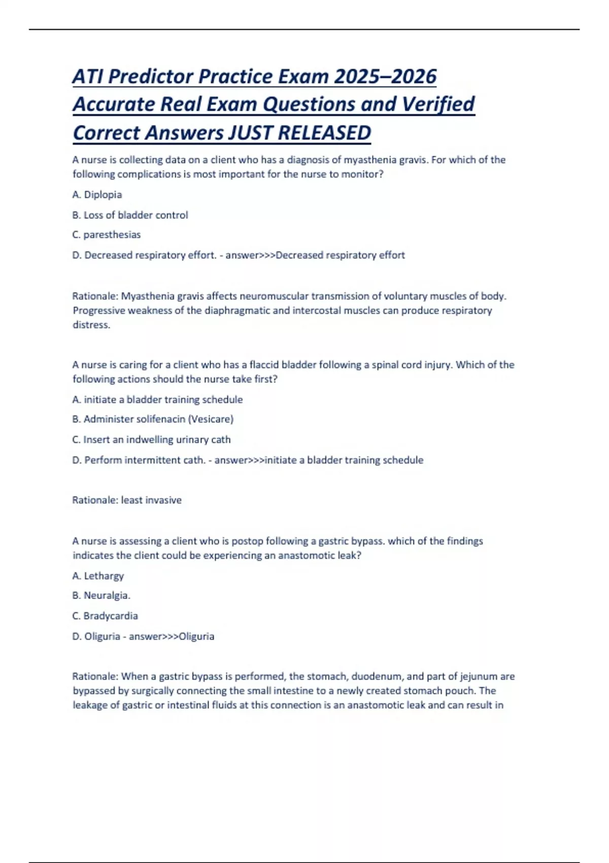 ATI Predictor Practice Exam | 2025–2026 |Comprehensive NCLEX Prep Real ...