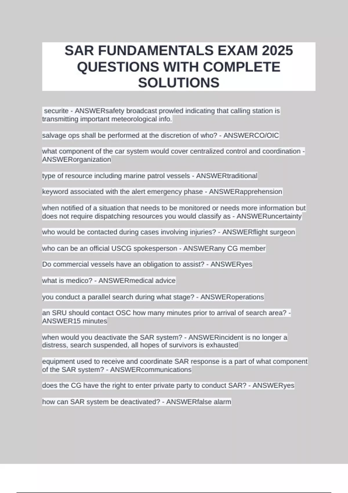 SAR FUNDAMENTALS EXAM 2025 QUESTIONS WITH COMPLETE SOLUTIONS - SAR ...