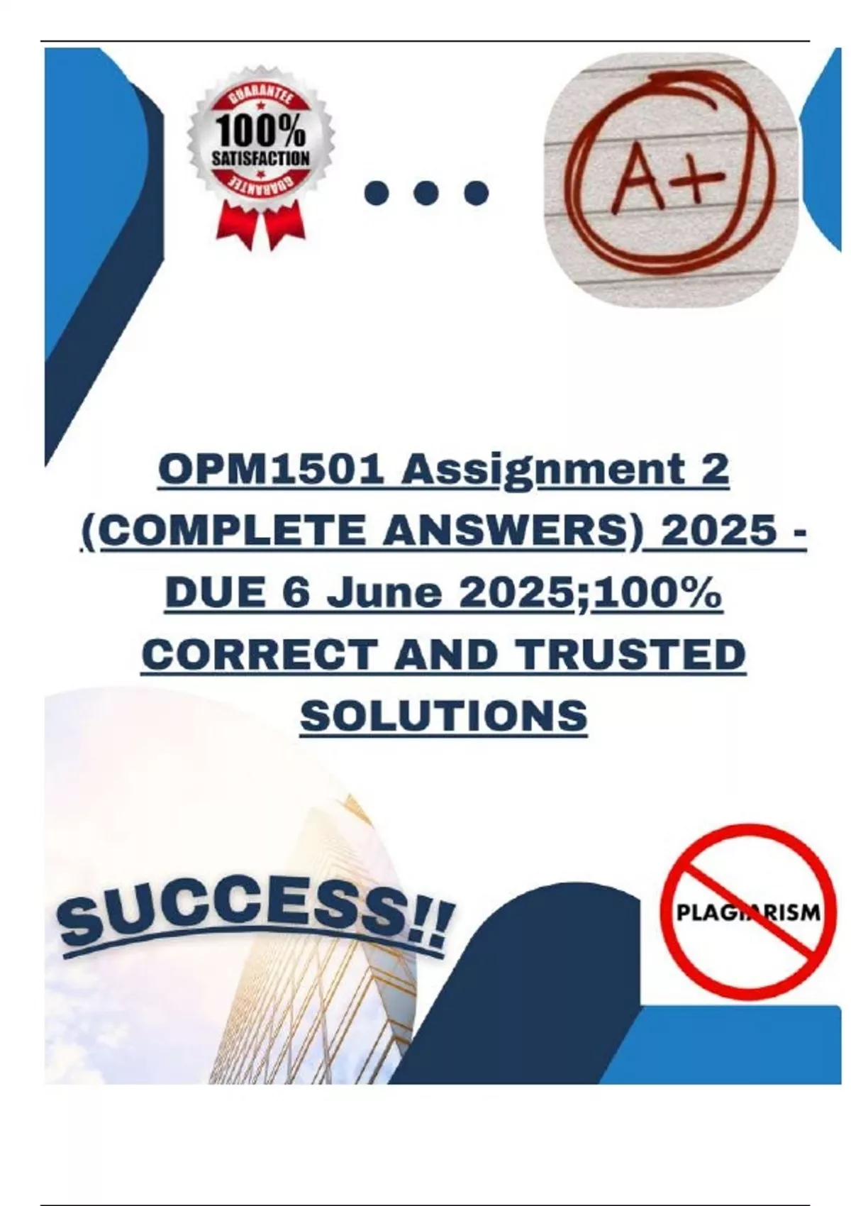 OPM1501 Assignment 2 (COMPLETE ANSWERS) 2025 - DUE 6 June 2025;100% ...