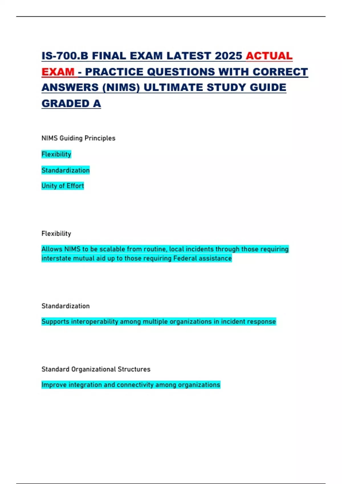 IS-700.B FINAL EXAM LATEST 2025 ACTUAL EXAM - PRACTICE QUESTIONS WITH ...