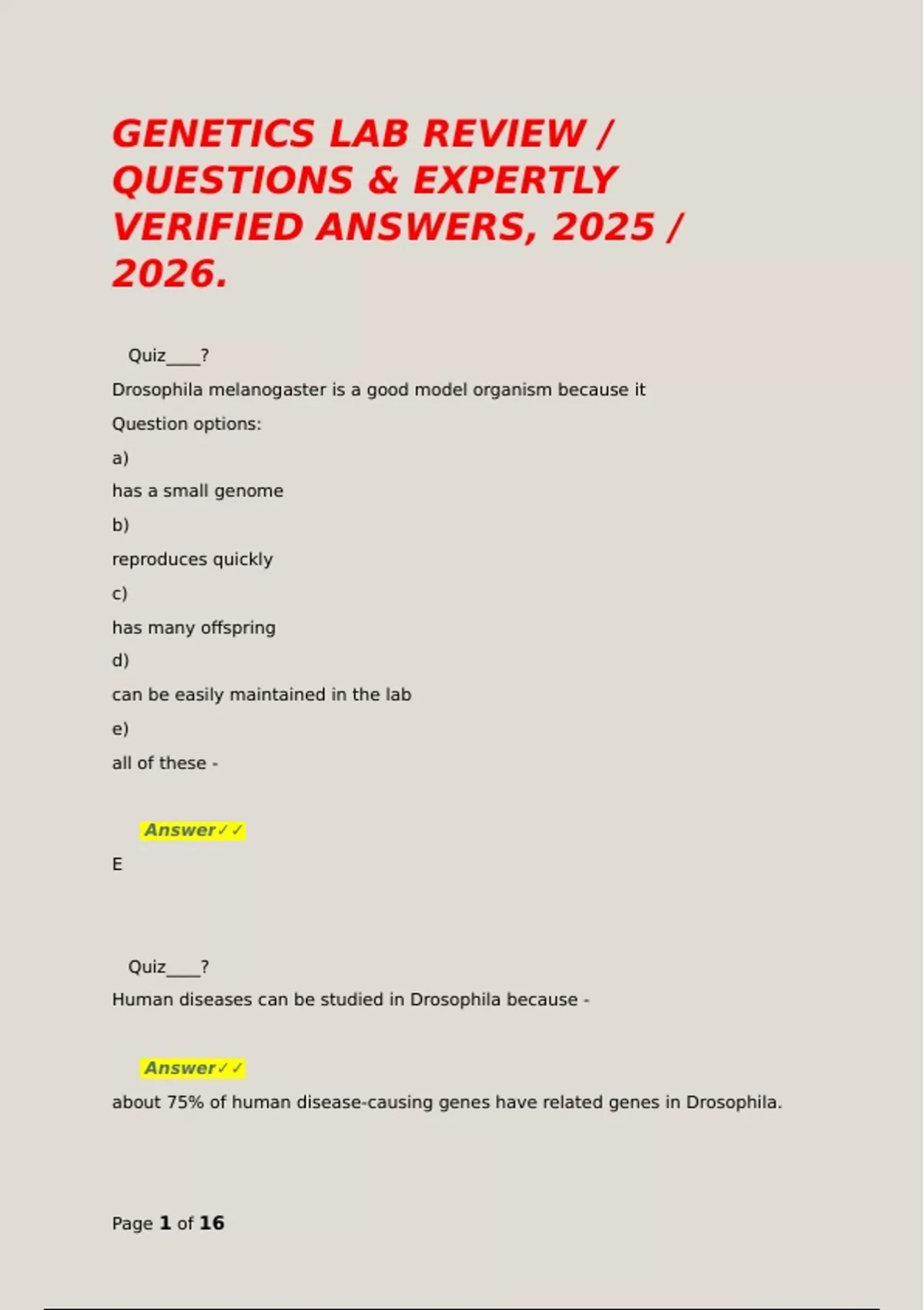 GENETICS LAB REVIEW / QUESTIONS & EXPERTLY VERIFIED ANSWERS, 2025 / ...